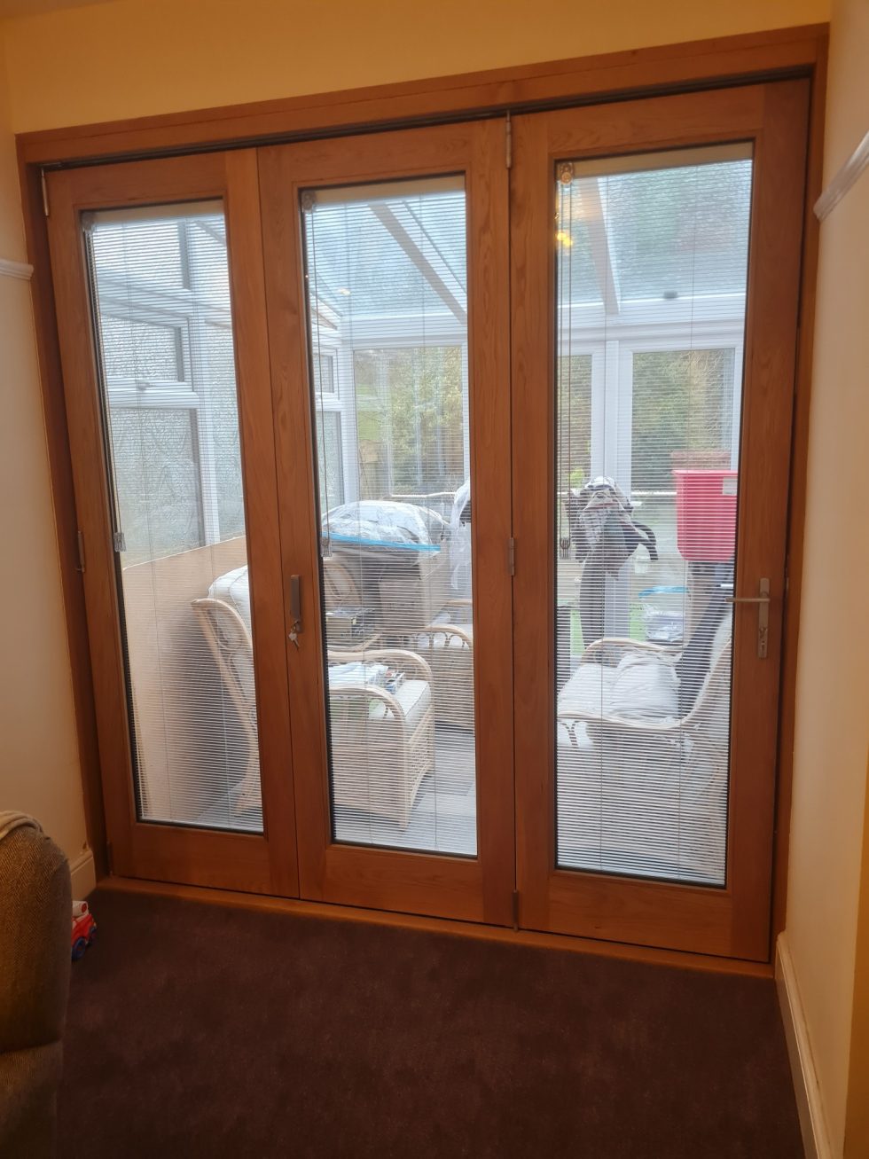 Engineered Oak Bi Folding Doors With Integral Blinds - C H T Joinery